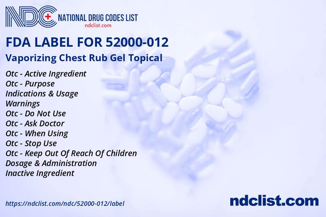 Vaporizing Chest Rub Gel- FDA Label NDC52000-012