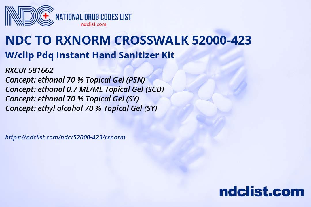 W/clip Pdq Instant Hand Sa- RxNorm Crosswalk NDC52000-423