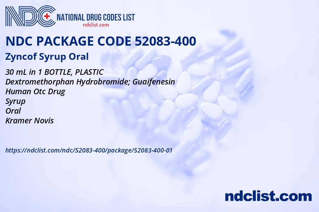 NDC Package 52083-400-01 Zyncof Syrup Oral