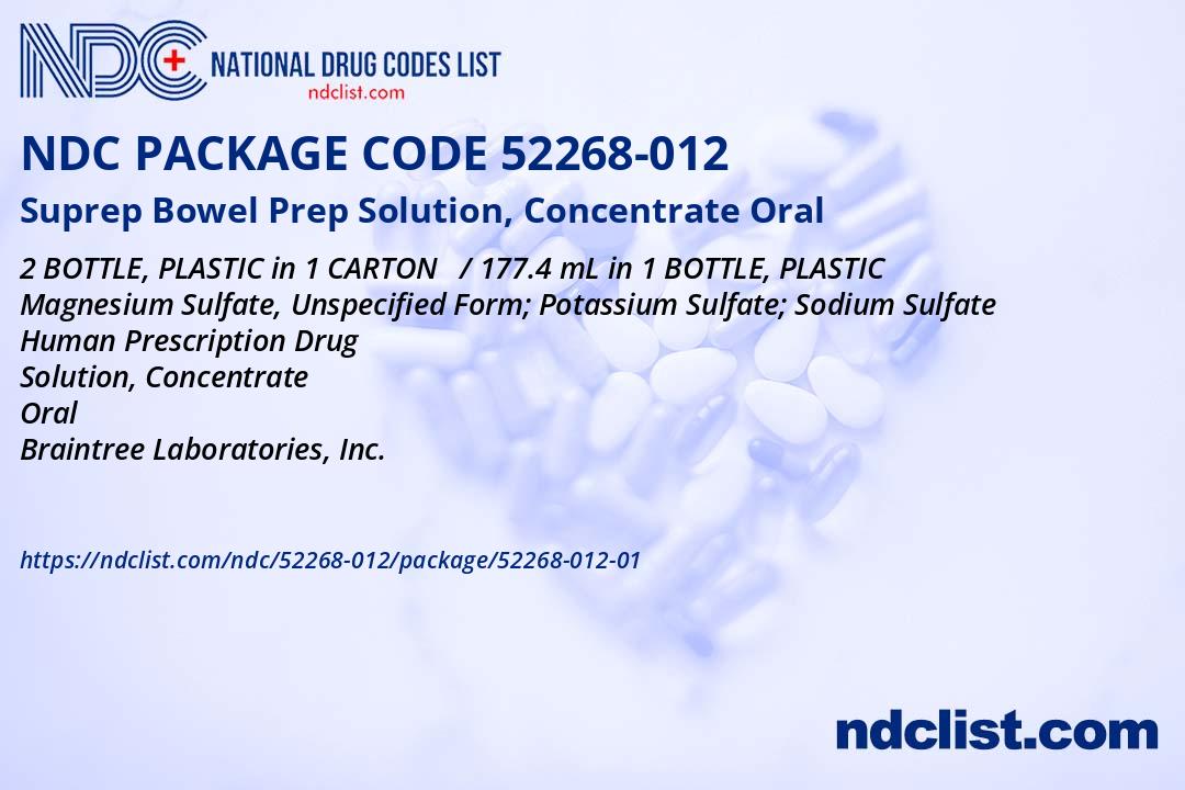 NDC Package 52268-012-01 Suprep Bowel Prep Solution, Concentrate Oral