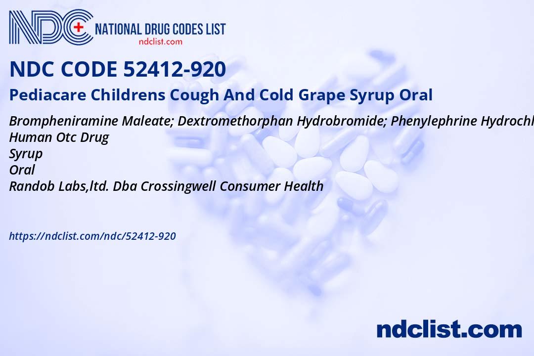 Pediacare Childrens Cough And Cold Grape Syrup- NDC52412-920