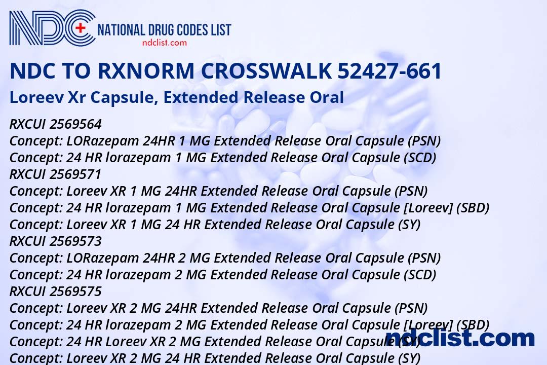NDC RxNorm Crosswalk 52427-661 Loreev Xr Capsule, Extended Release Oral