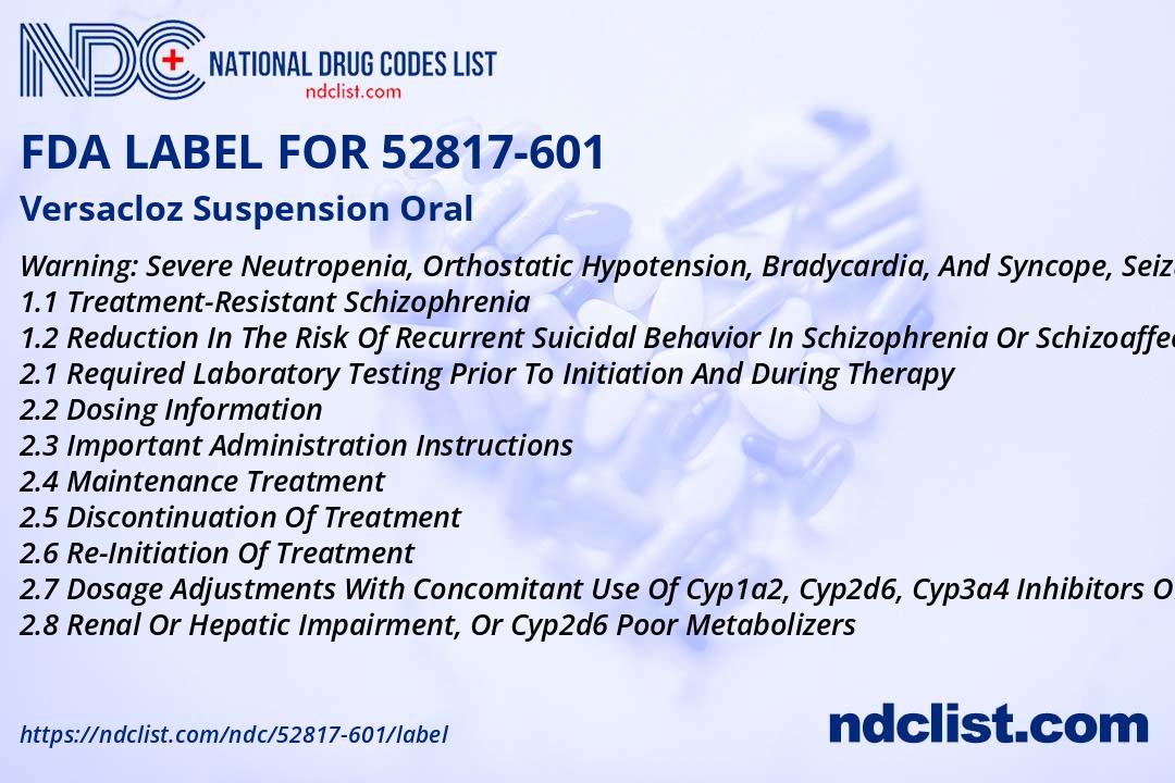 Versacloz Suspension FDA Label - NDC 52817-601