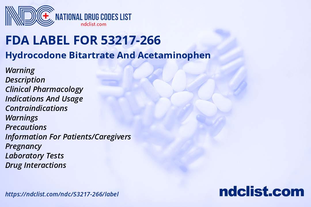 Hydrocodone Bitartrate And Ace FDA Label - NDC 53217-266