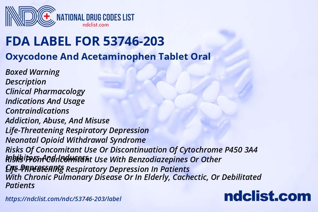Oxycodone And Acetaminophen Tablet FDA Label - NDC 53746-203