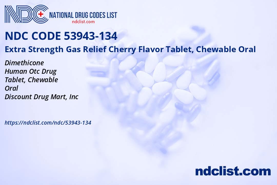 NDC 53943-134 Extra Strength Gas Relief Cherry Flavor Tablet, Chewable Oral