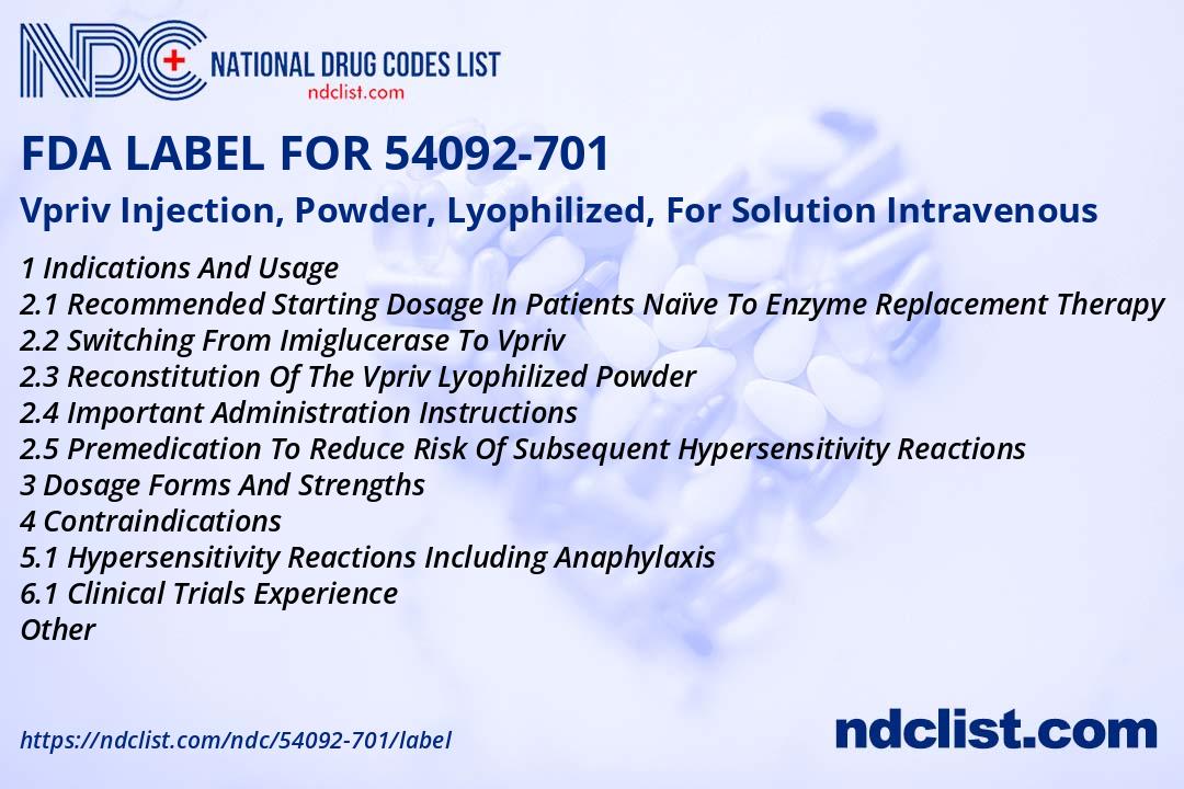 Fda Label For Vpriv Injection Powder Lyophilized For Solution