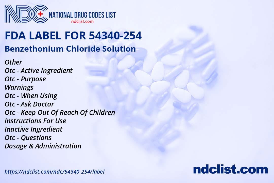 Benzethonium Chloride Solution- FDA Label NDC54340-254