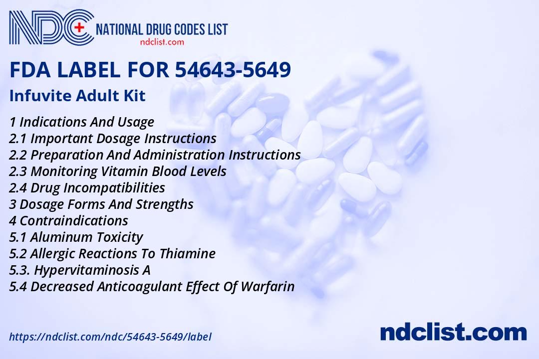 FDA Label for Infuvite Adult Kit - Indications, Usage & Precautions