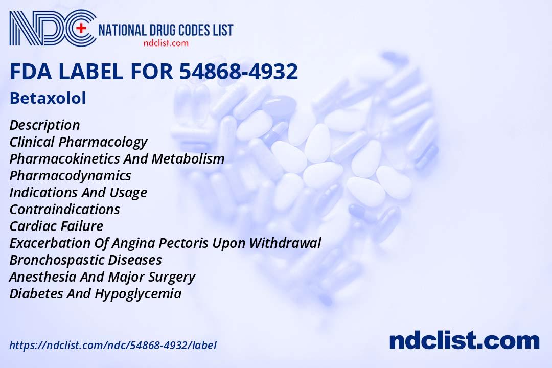 Betaxolol- FDA Label NDC54868-4932