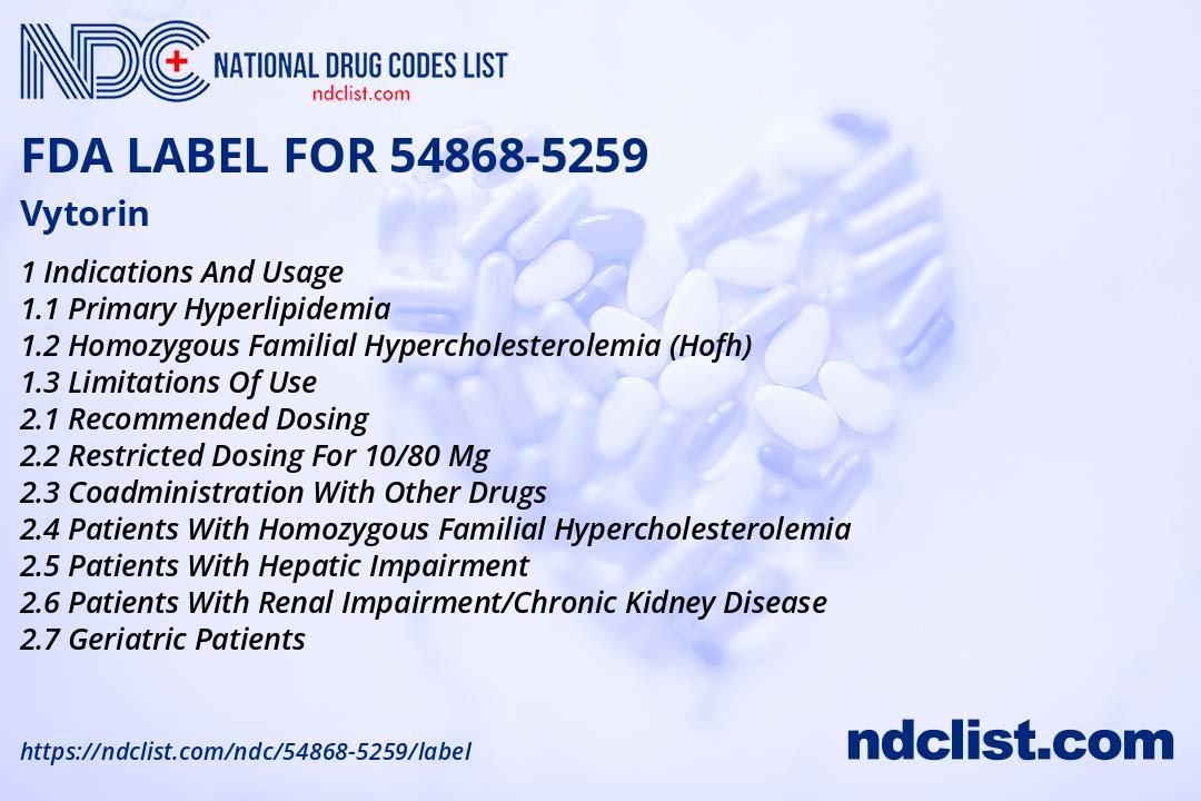 Vytorin FDA Label - NDC 54868-5259