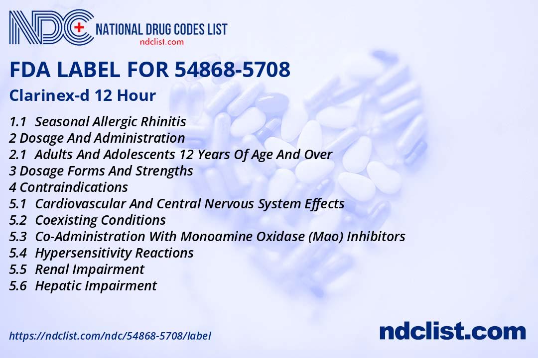 Clarinex-d 12 Hour FDA Label - NDC 54868-5708