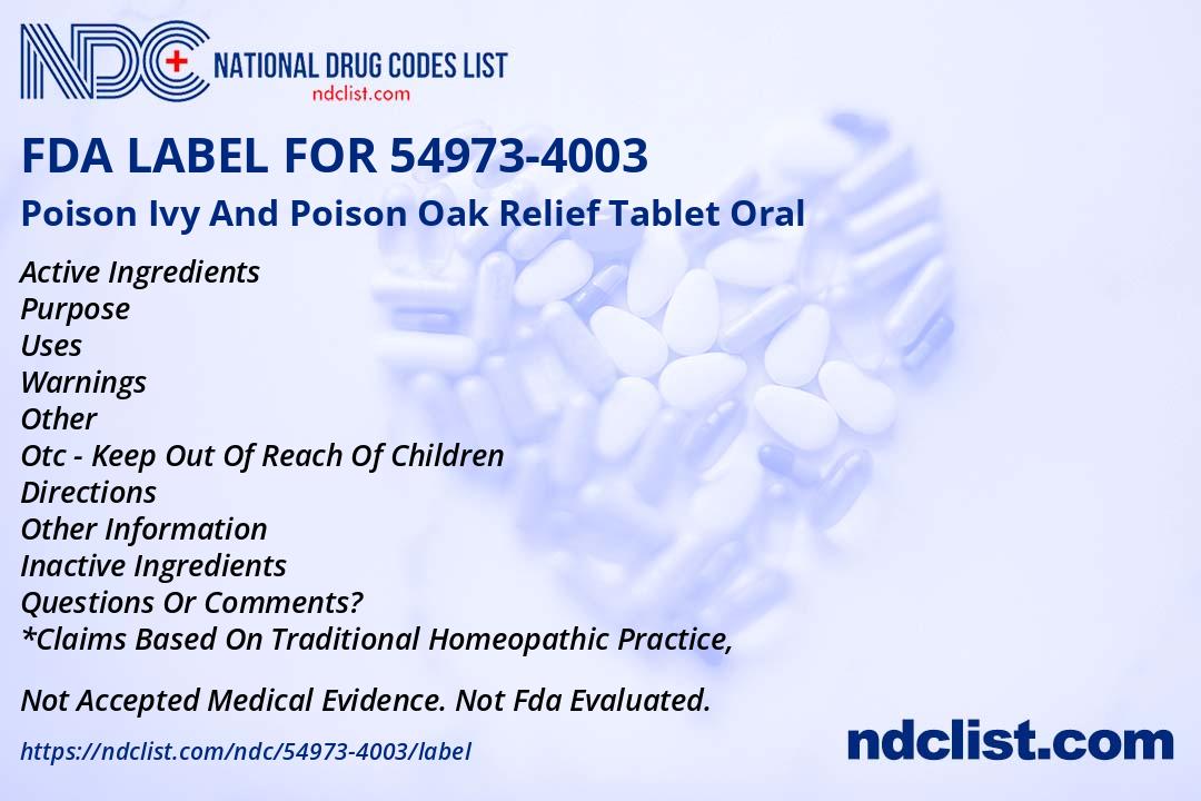 FDA Label for Poison Ivy And Poison Oak Relief - Indications, Usage ...