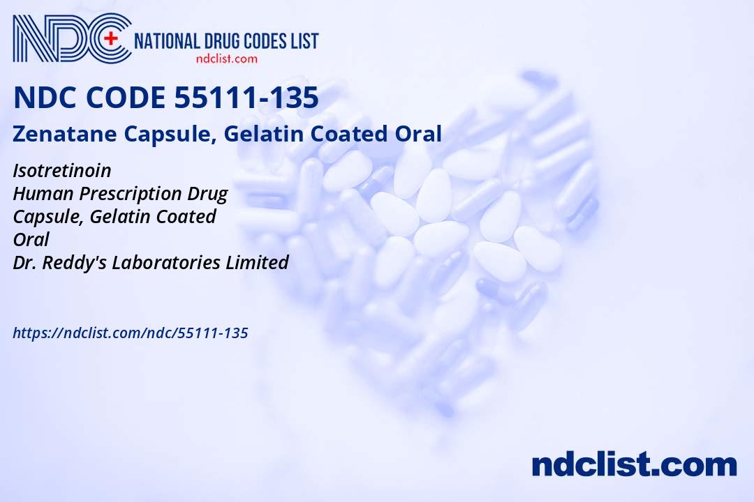 NDC 55111-135 Zenatane Capsule, Gelatin Coated Oral