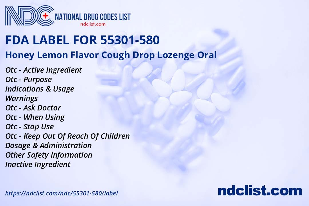 FDA Label for Honey Lemon Flavor Cough Drop Lozenge Oral - Indications ...