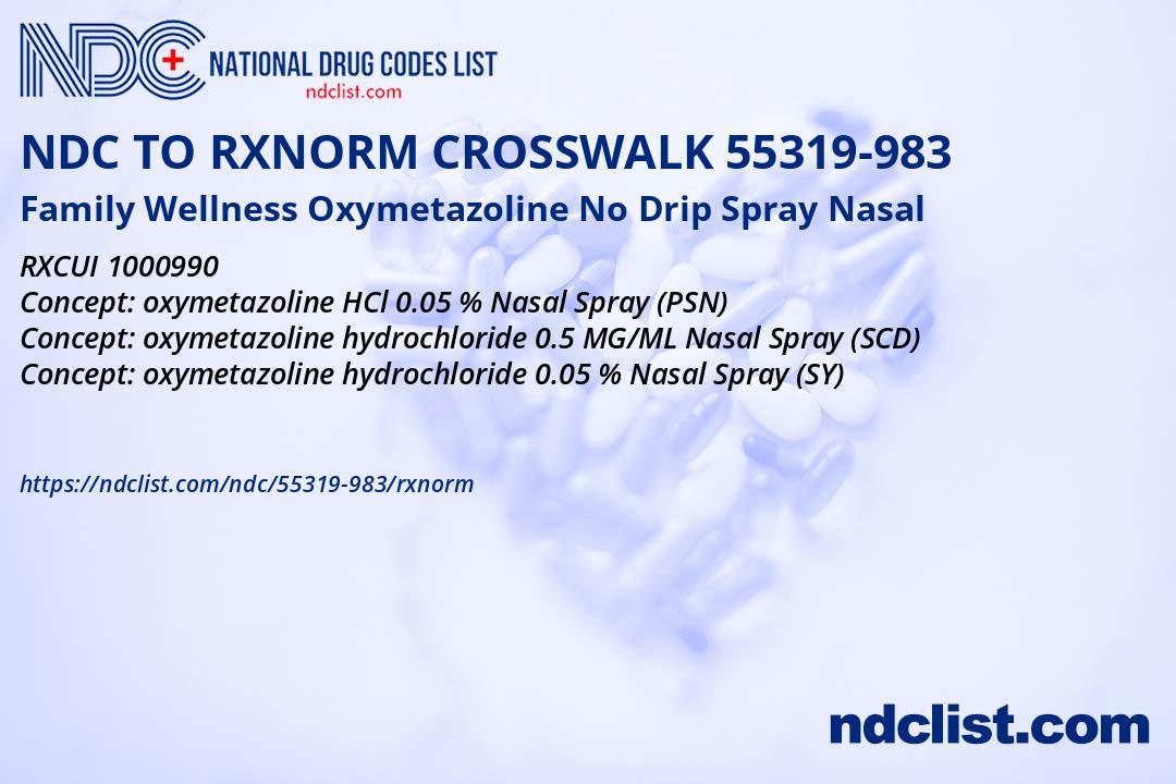 NDC RxNorm Crosswalk 55319-983 Family Wellness Oxymetazoline No Drip ...