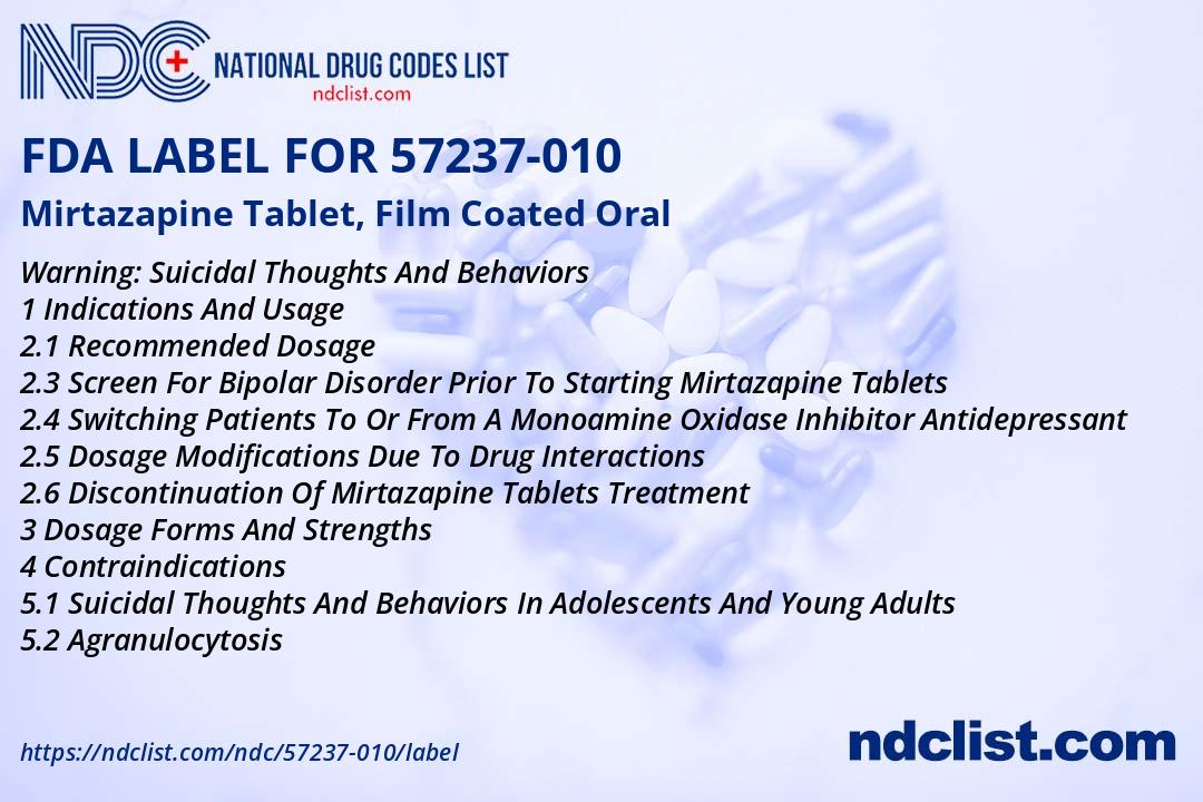 FDA Label for Mirtazapine Tablet, Film Coated Oral - Indications, Usage ...