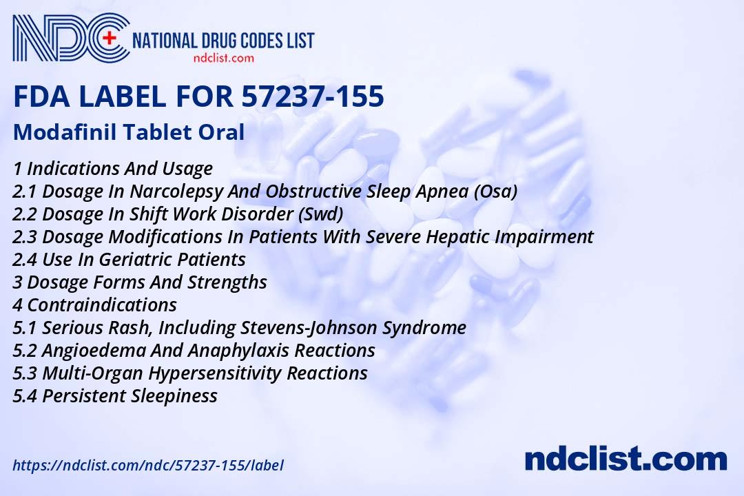Modafinil Tablet- FDA Label NDC57237-155