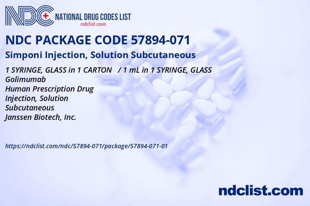 NDC Package 57894-071-01 Simponi Injection, Solution Subcutaneous