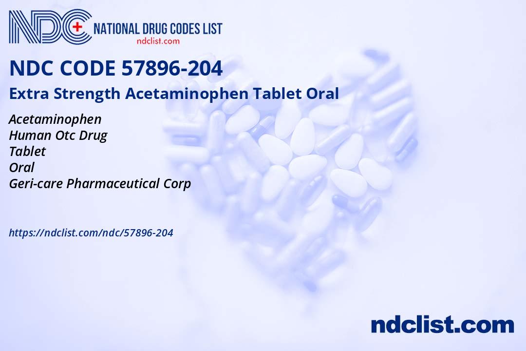 NDC 57896-204 Extra Strength Acetaminophen Tablet Oral