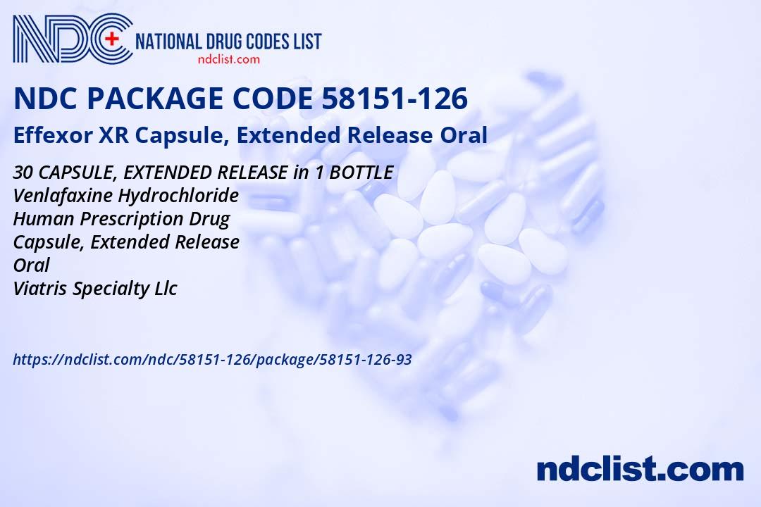 NDC Package 58151-126-93 Effexor XR Capsule, Extended Release Oral