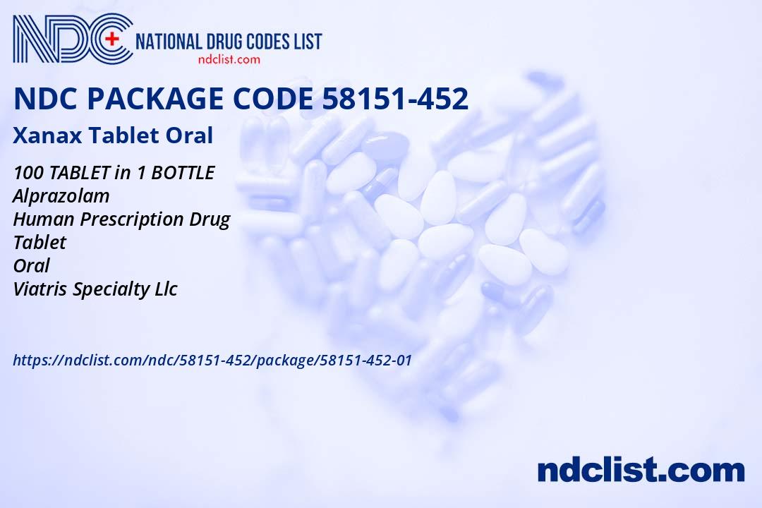 NDC Package 58151-452-01 Xanax Tablet Oral