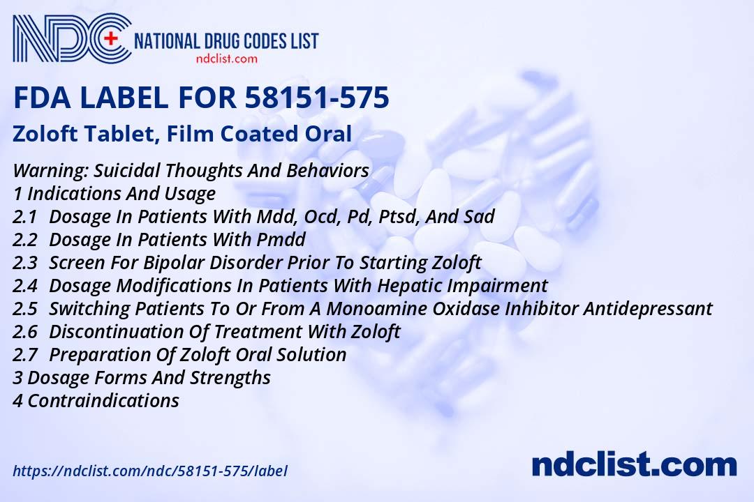 FDA Label for Zoloft Tablet, Film Coated Oral - Indications, Usage ...
