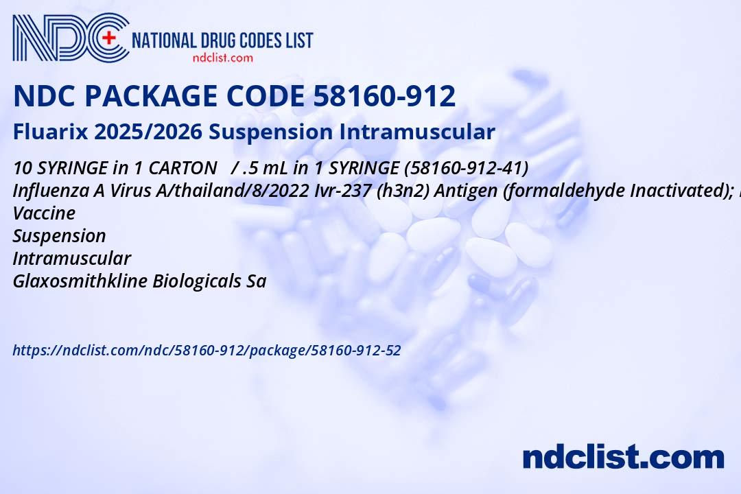 NDC Package 58160-912-52 Fluarix 2025/2026 Suspension Intramuscular