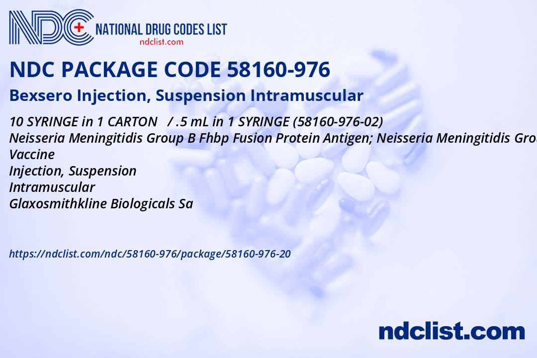 NDC Package 58160-976-20 Bexsero Injection, Suspension Intramuscular