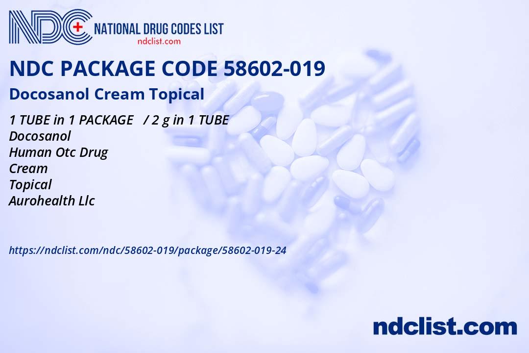 NDC Package 58602-019-24 Docosanol Cream Topical