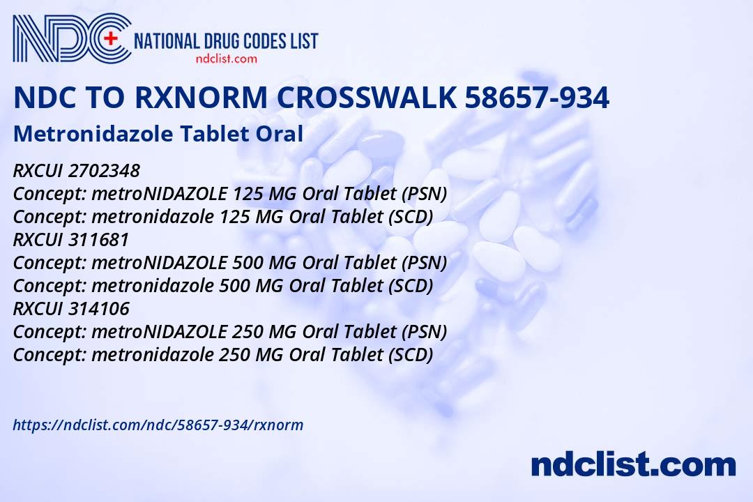 Metronidazole Tablet- RxNorm Crosswalk NDC58657-934