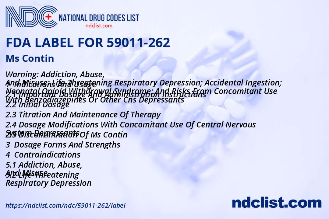 FDA Label for Ms Contin - Indications, Usage & Precautions