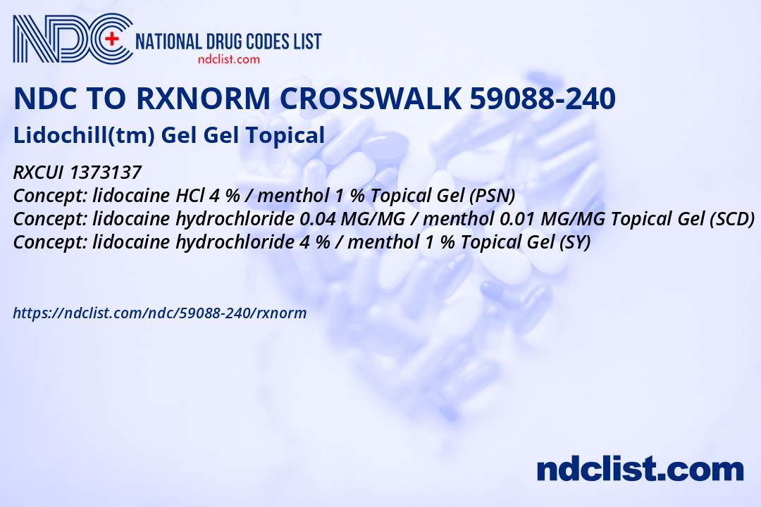 Lidochill(tm) Gel - RxNorm Crosswalk NDC 59088-240
