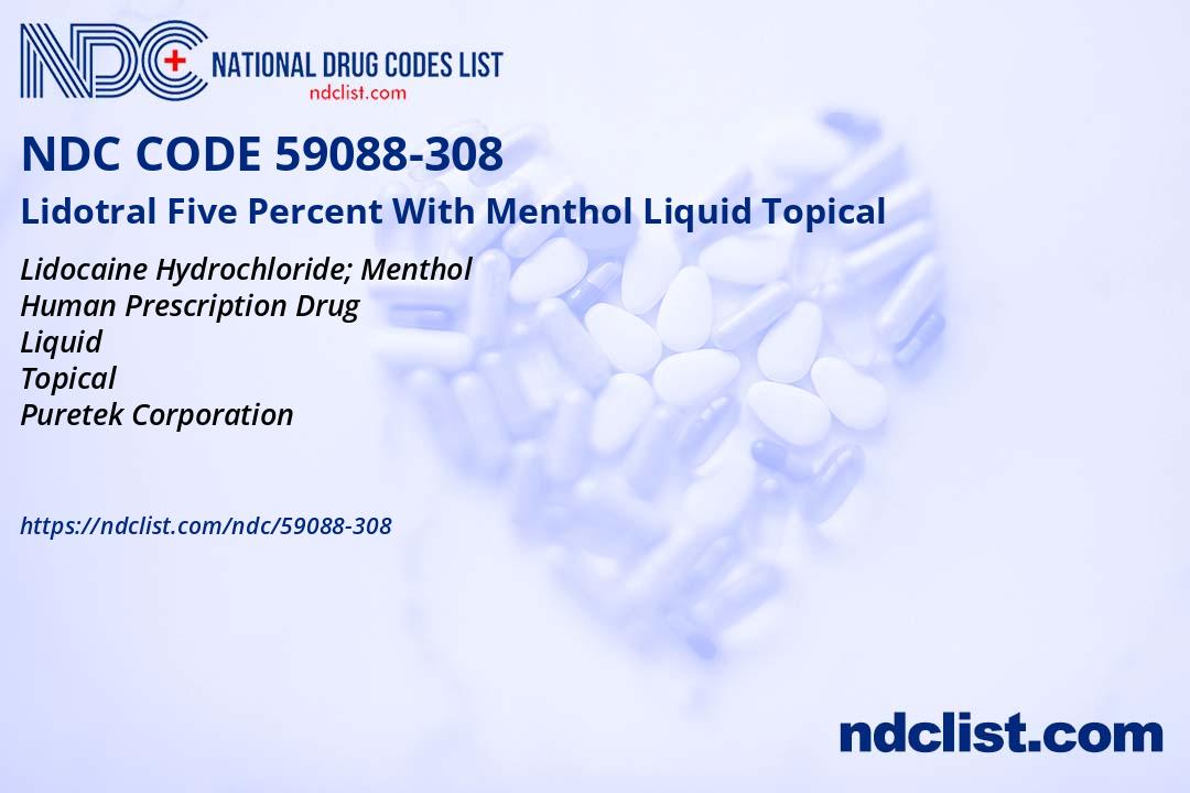 NDC 59088-308 Lidotral Five Percent With Menthol Liquid Topical
