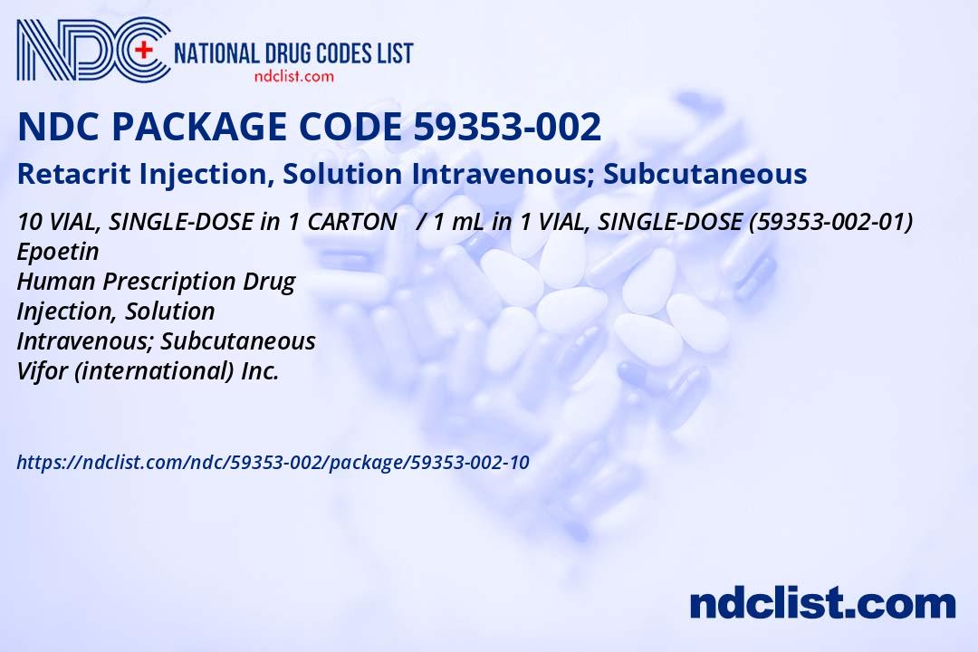 NDC Package 59353-002-10 Retacrit Injection, Solution Intravenous ...