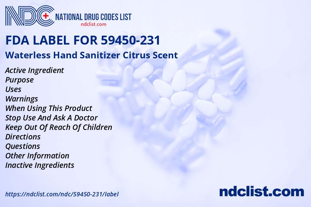 Waterless Hand Sanitizer FDA Label - NDC 59450-231