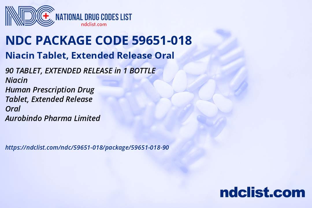 NDC Package 59651-018-90 Niacin Tablet, Extended Release Oral