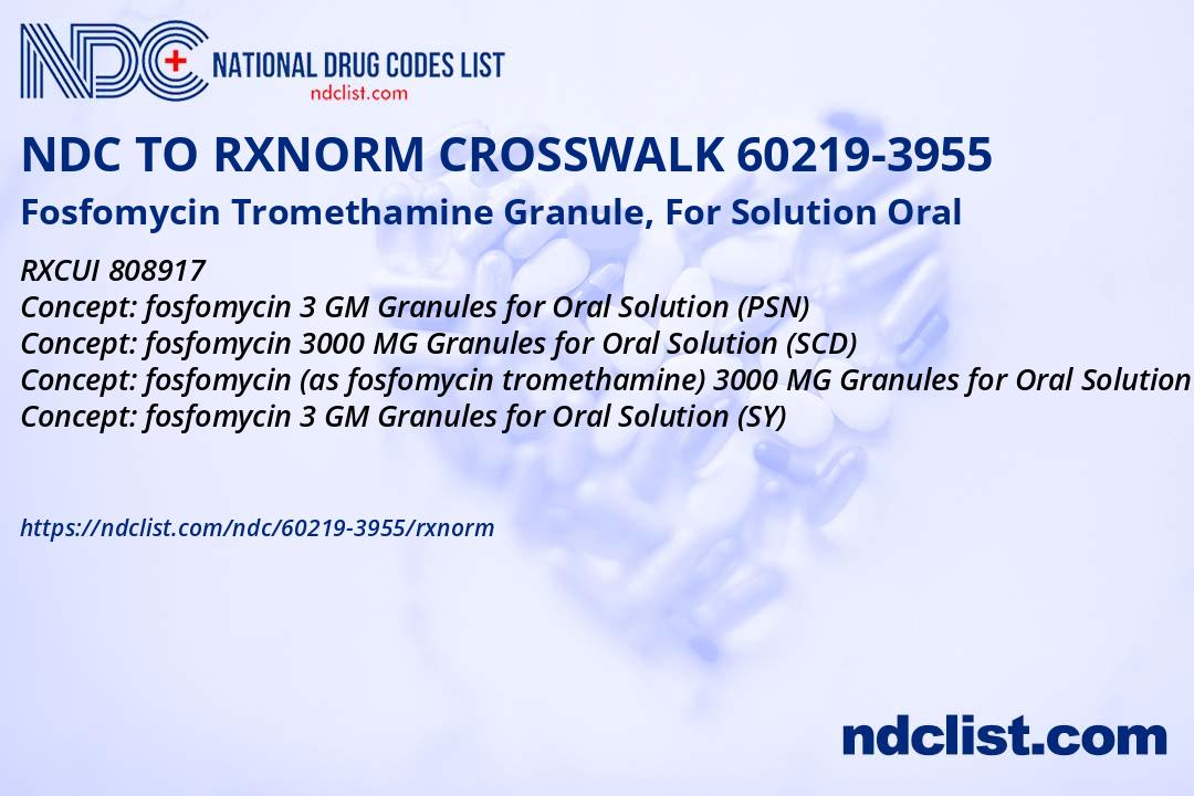 NDC RxNorm Crosswalk 60219-3955 Fosfomycin Tromethamine Granule, For ...