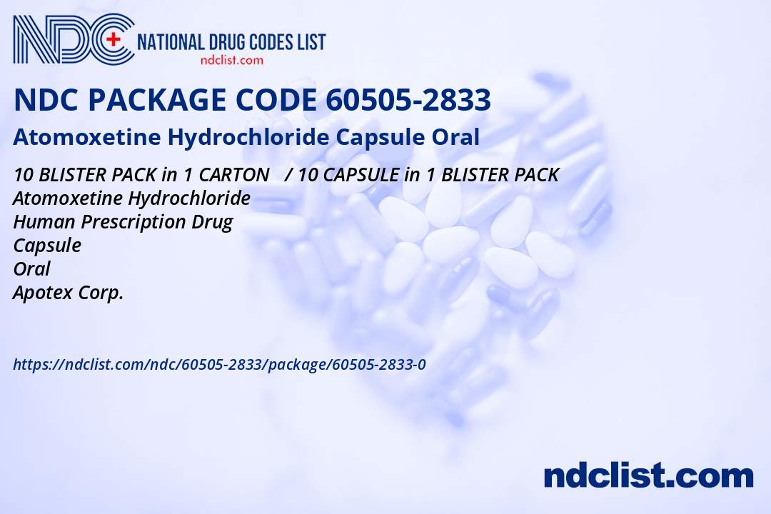 NDC Package 60505-2833-0 Atomoxetine Hydrochloride Capsule Oral