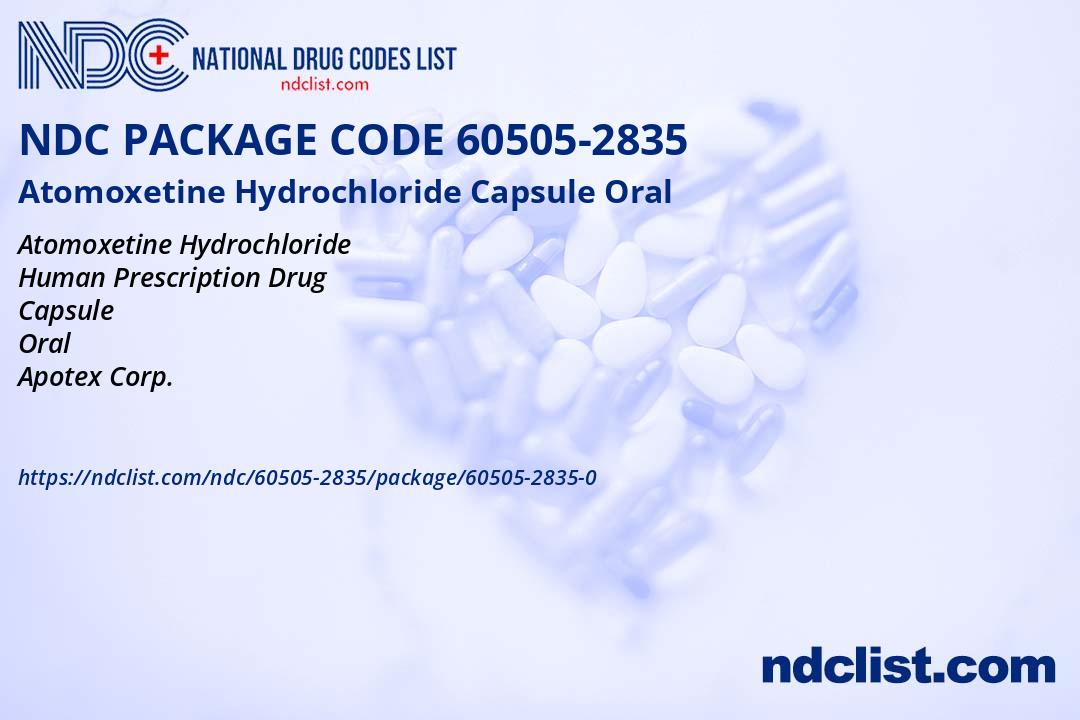 Atomoxetine Hydrochloride Capsule NDC Package 60505-2835-0