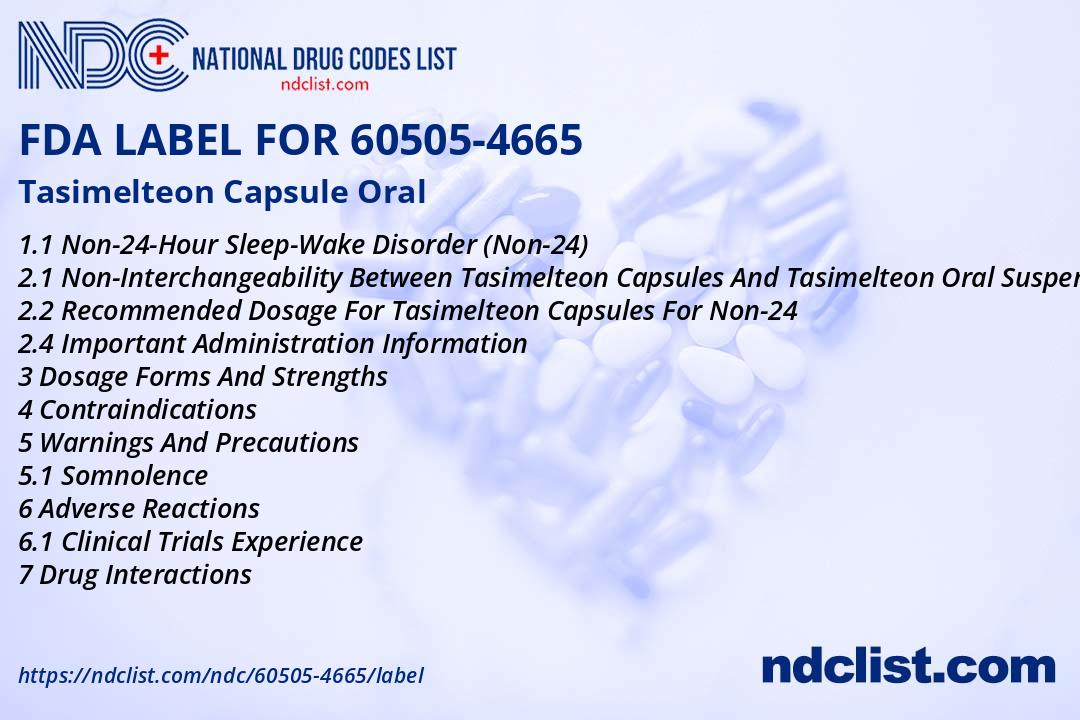 FDA Label for Tasimelteon Capsule Oral - Indications, Usage & Precautions