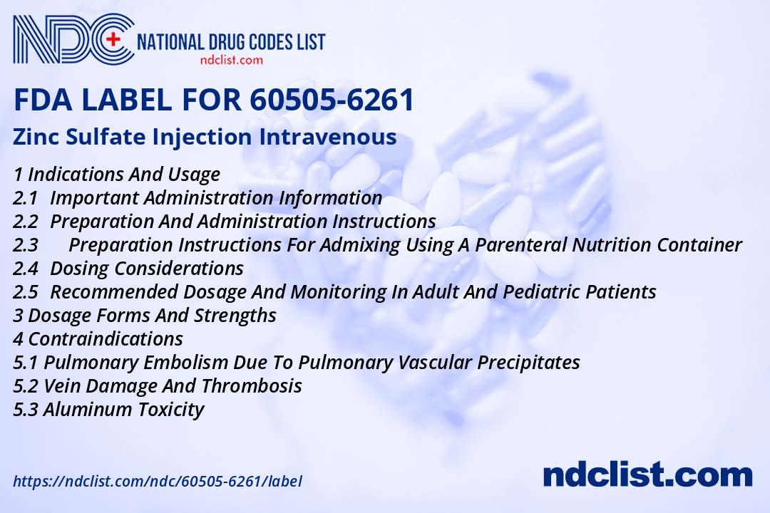 Zinc Sulfate Injection FDA Label - NDC 60505-6261