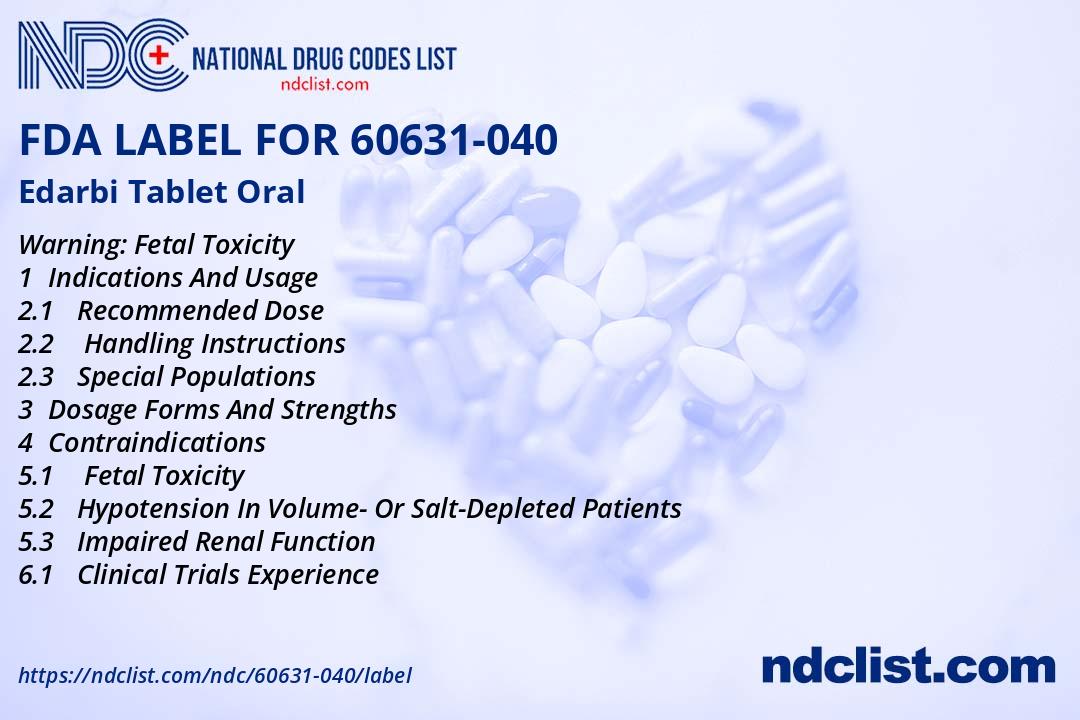 Edarbi Tablet FDA Label - NDC 60631-040
