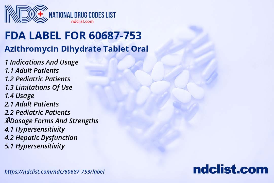 Azithromycin Tablet, Film Coated FDA Label - NDC 60687-753