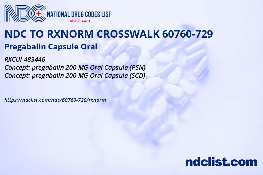 Pregabalin Capsule RxNorm Crosswalk - NDC 60760-729