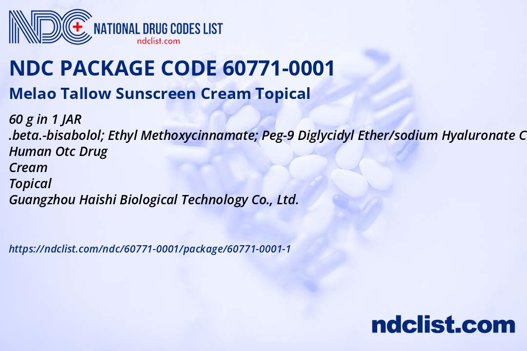 NDC Package 60771-0001-1 Melao Tallow Sunscreen Cream Topical