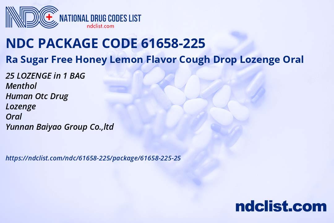 NDC Package 61658-225-25 Ra Sugar Free Honey Lemon Flavor Cough Drop