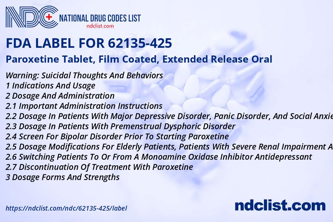 Paroxetine- FDA Label NDC62135-425