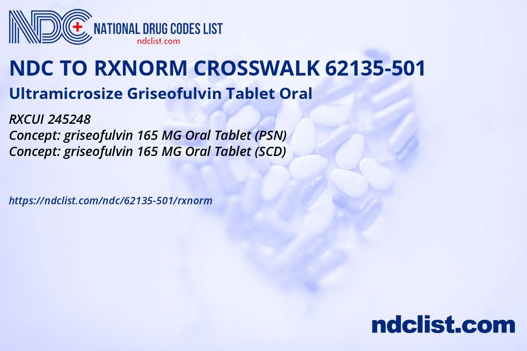 NDC RxNorm Crosswalk 62135-501 Ultramicrosize Griseofulvin Tablet Oral