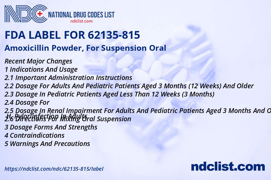 Amoxicillin Powder, For Suspension FDA Label - NDC 62135-815